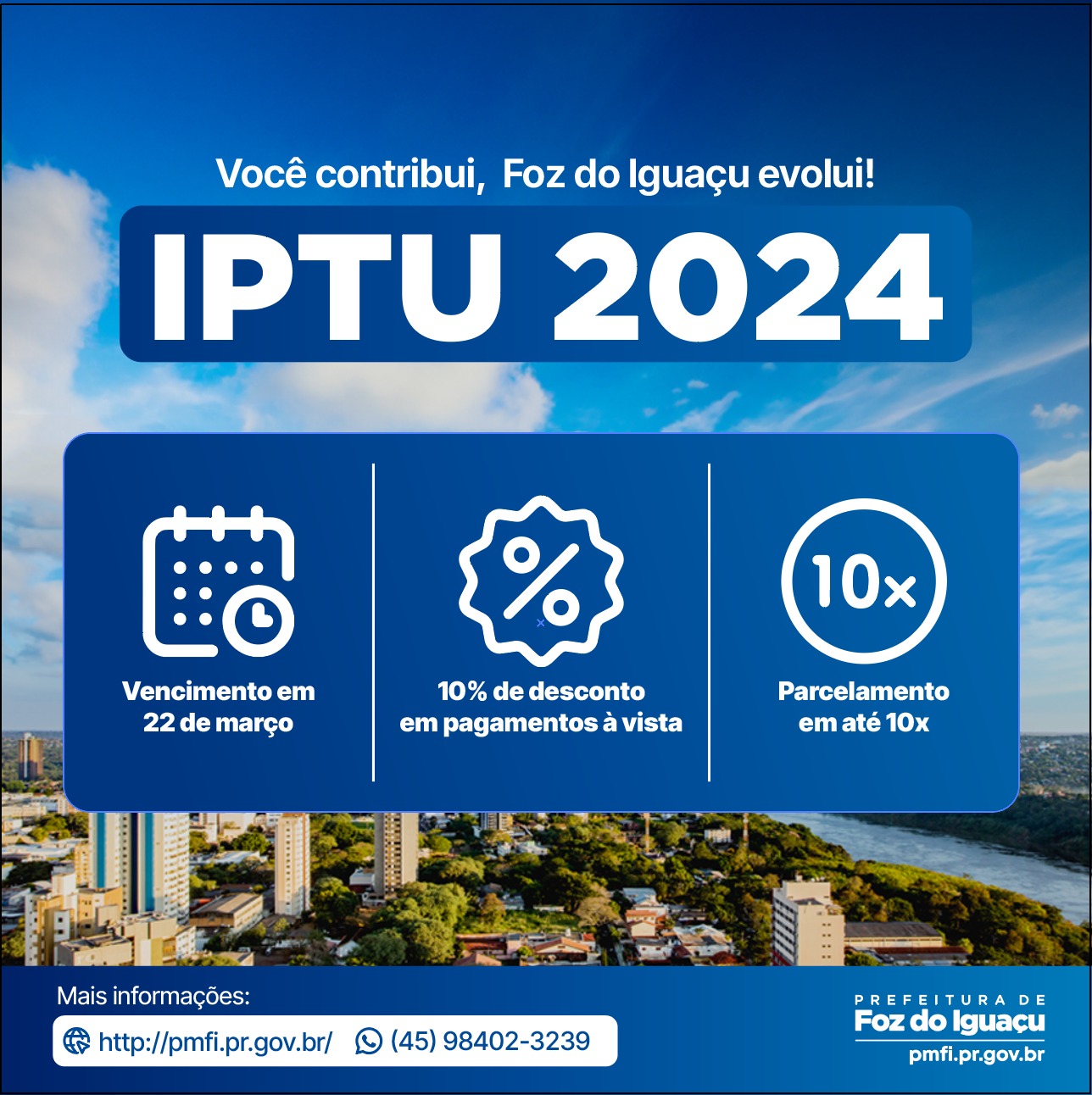 Boletos do IPTU 2024 já estão disponíveis no site da Prefeitura de Foz